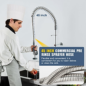 45" Commercial Sink Sprayer Hose, 45 Inch Pre Rinse Hose with Stainless Steel Spring & Heat Resistant Handle, Sink Hose Spring Replacement for Commercial Restaurant Industrial Kitchen Sink Faucet