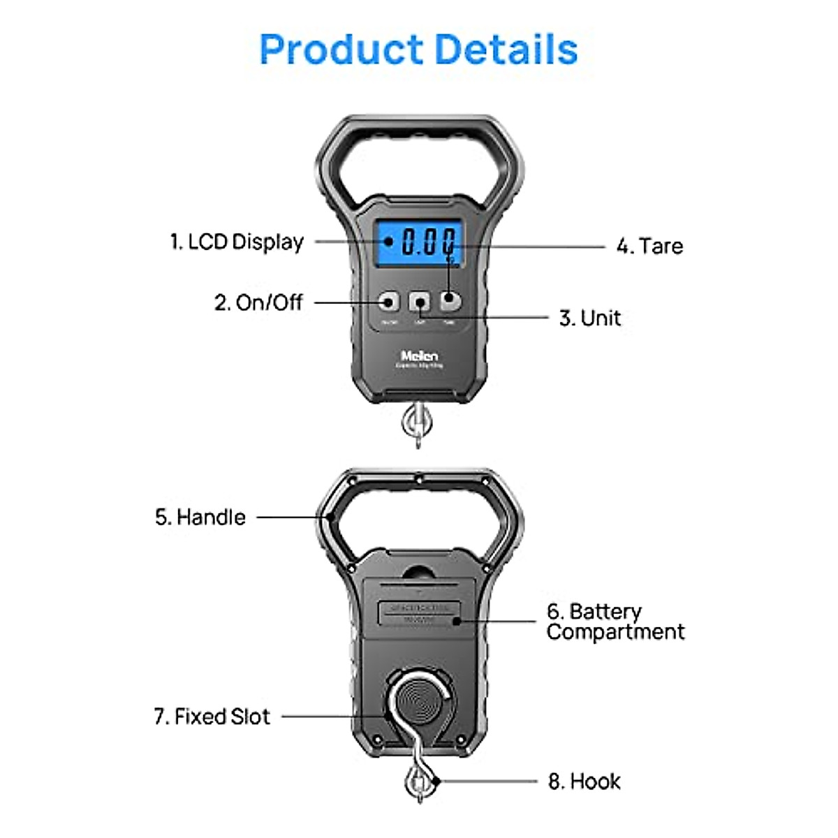 Fish Scale, Meilen 110lb/50kg Luggage Scale Hanging Scale Fishing Scale with Backlit LCD Display, Luggage Scales for Suitcase with Large Handle, Digital Postal Scale Fishing Gifts for Men
