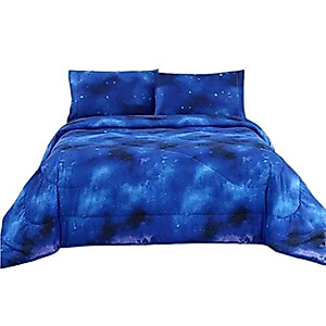 SDIII 3PCS Blue Galaxy Comforter Set Twin, Bed in a Bag Space Comforter Twin for Girls Boys Teens and Kids, Cooling and Soft Bed Set on Amazon, Twin