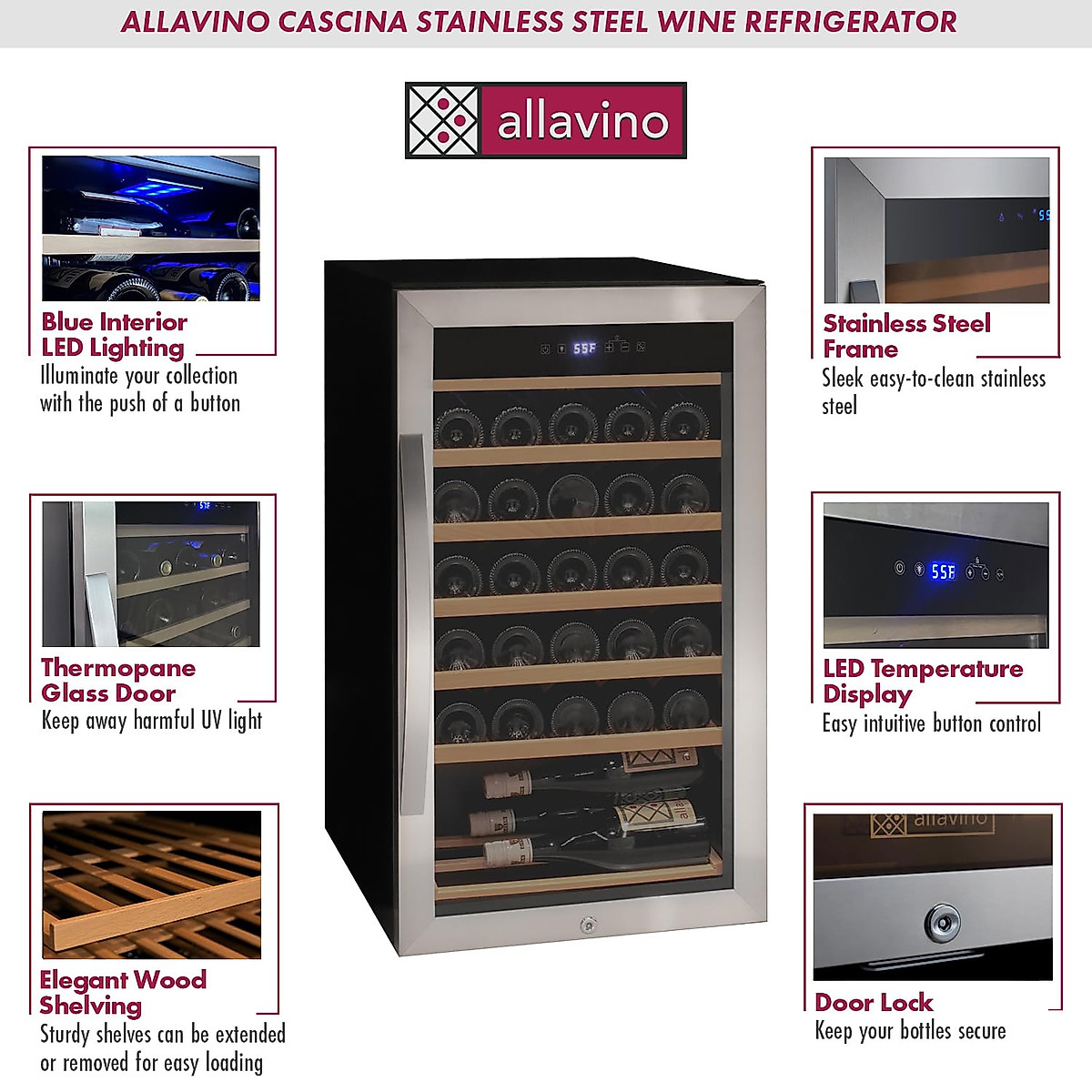 Allavino KWR33S-1SR Wine Refrigerator, 33 Bottle, Stainless Steel