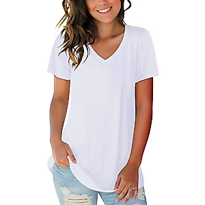 Women Cute Tops Short Sleeve V Neck T-Shirts Lightweight Summer Clothes White S
