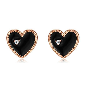 Qings Rose Gold Black Heart Stud Earrings 925 Sterling Silver Exquisite Sparkling Star Cubic Zircon as Birthday Gift for Women