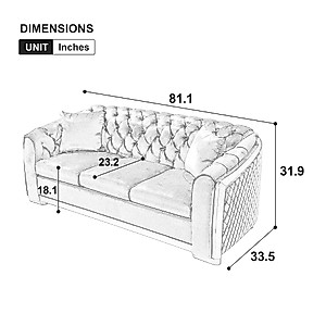 WinJoy 84 Inch Velvet Sofa Set for Living Room, 3 Seat Modern & Luxury Chesterfield Couch Sofa with Tufted Back&Gold Stainless Legs for Apartment, Office 2 Pillows Included Navy