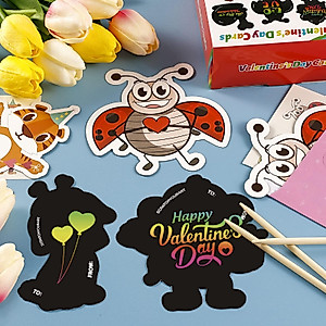 Valentines Cards for Kids 32Pack with Scratch Paper, Wooden Stylus, Envelopes, Temporary Tattoos, Rainbow Scratch Art Kids Valentines Cards Valentines Gifts for Boys Girls Classroom School Exchange
