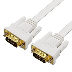 DTech Thin Flexible 6 Feet VGA to VGA Cable Male to Male 1080p High Resolution Short Computer Monitor Cord - White - 6ft