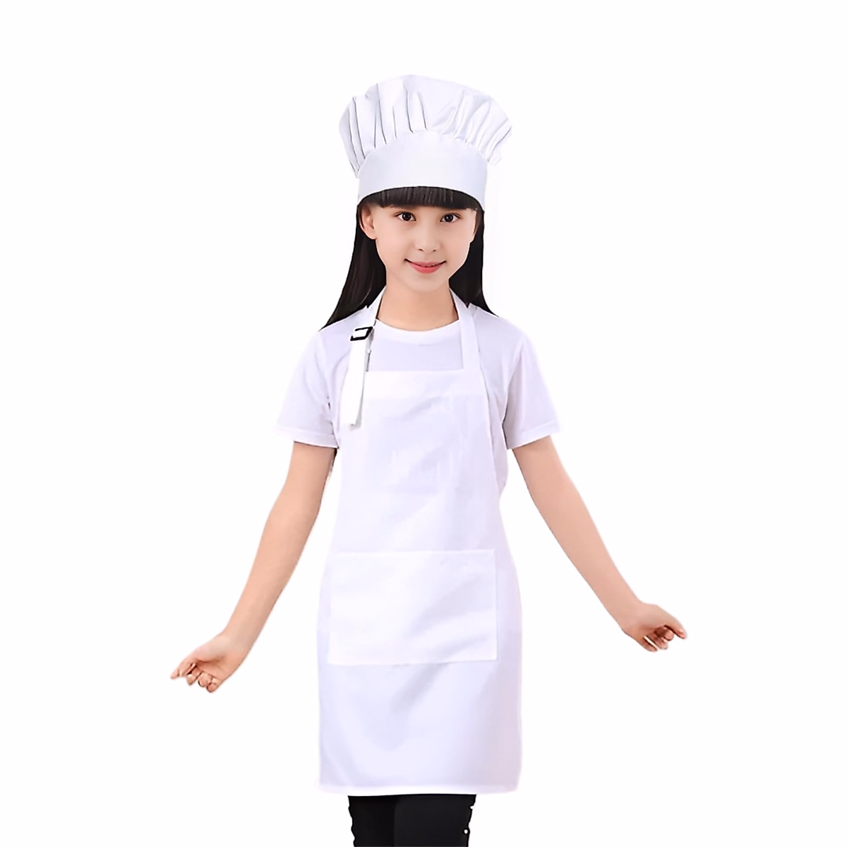 Hovoten Kids Chef Hat And Apron Set For Cooking Baking Painting,Adjustable Kids Aprons And Chef Hats Set,Chef Costume,White,4-17 Year