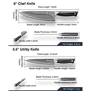 ZongChuan 10C Pro Kitchen Knife Set 2pc,8" Chef Knife & 5.5" Utility Knife,VG10 High Carbon Stainless Steel,6-Star Sharp Standard,G10 Black Handle,Love's Gift Box