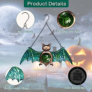 DREAMSKIP Hanging Bats Halloween Decoration, Halloween Bats Solar Lights Outdoor, Waterproof Halloween Lanterns for Yard, Outside, Party, Garden (Green)
