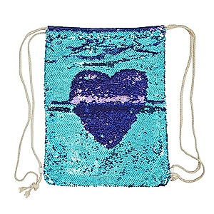 Juvale Mermaid Sequin Drawstring Backpack for Women, Reversible (12 x 16 In)
