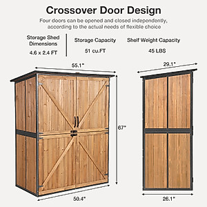 MEDEHOO Outdoor Storage Shed with Floor - Waterproof Natural Fir Cabinet with Adjustable Shelves and Double Lock for Anti-Theft - Suitable for Storing Garden Tools, and Household Debris (Brown)
