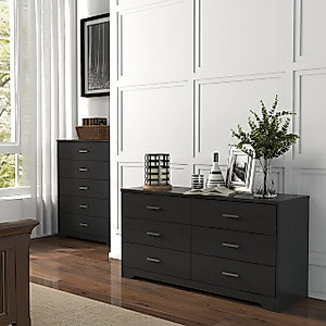 Panana Dresser for Bedroom with 5/6 Drawers, Wooden Chest of Drawers, Storage Organizer Unit Dressers for Bedroom, Living Room, Hallway, Nursery (Black, 6 Drawer)