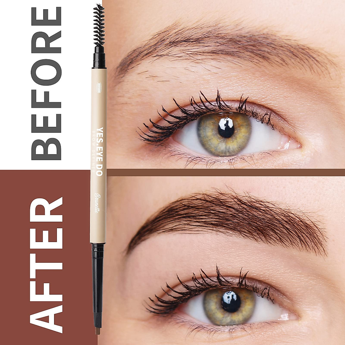 Brow Pencil for Gray Hair, Retractable Eyebrow Pencil with Brush for Older Women, Ultra Fine Mechanical Brow Definer Pencil with Angled Tip & Spoolie Brush, Long-lasting Waterproof, Grey, YES.EYE DO