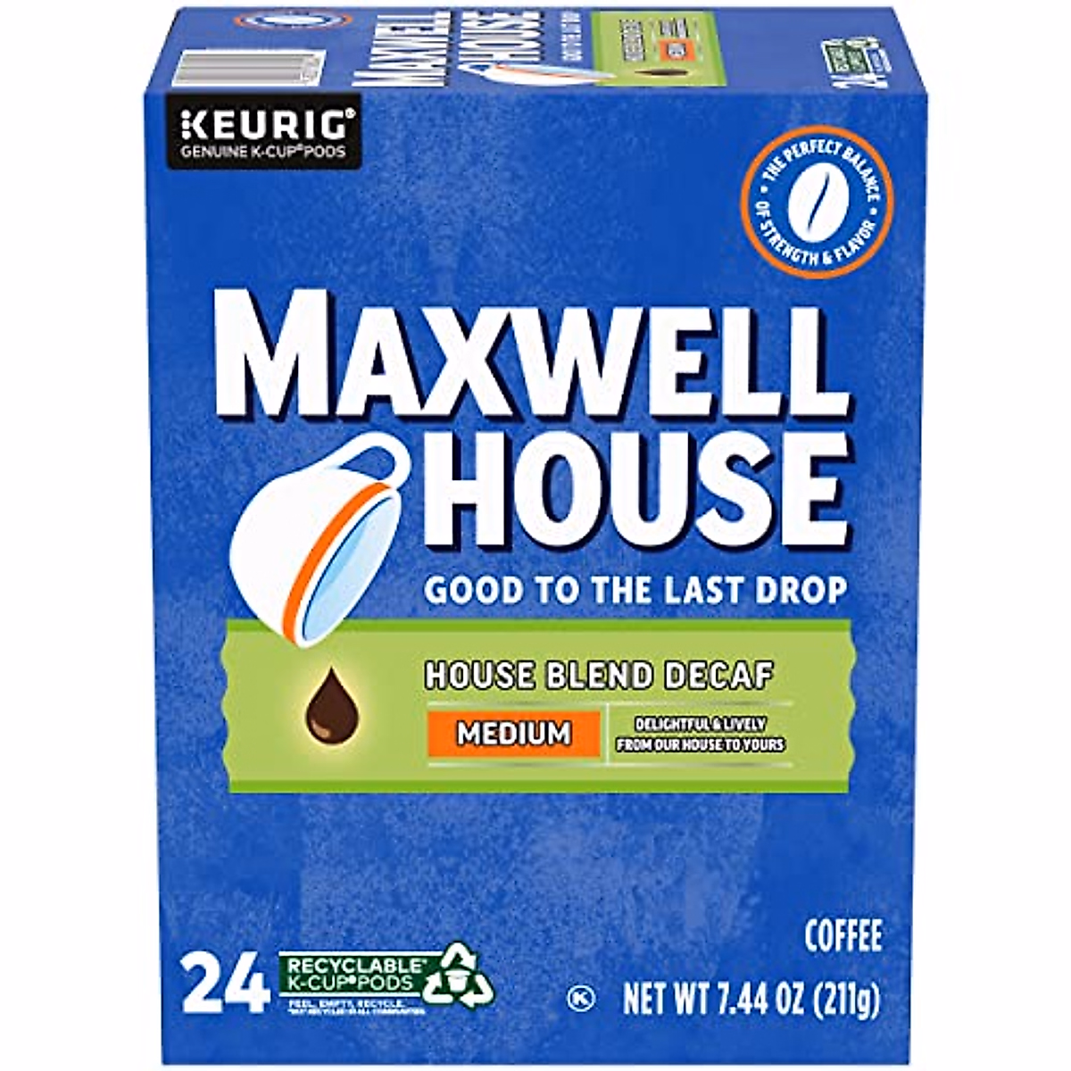 Maxwell House Decaf House Blend Medium Roast K-Cup Coffee Pods, 24 ct. Box