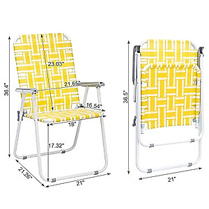 AFFAVON Webbed Patio Lawn Folding Up Beach Chairs 2 Packs Lightweight, Sturdy, Comfortable, Portable, and Stylish Outdoor Chair for Yard, Garden，Camping, Sports and Beach (Yellow)