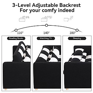 VITOVMA Twin Sleeper Sofa Teddy Fabric Loveseat Couch, 3 in 1 Convertible Sleeper Chair Bed Pull Out Sofabed with Reclining Backrest, 2 Pillows, RV Furniture for Small Places (Black & White)