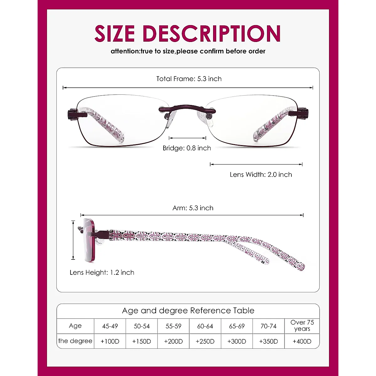 LOVIVY 3 Pack Rimless Reading Glasses for Women Blue Light Blocking Readers Tinted Edge Spring Hinge Pattern Print Arm Eyeglasses Mix 2.50