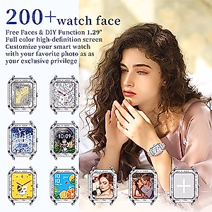 Smart Watch for Women Diamonds(Answer/Make Call),1.29''HD Touch Screen Smart Watch Android,Fitness Tracker with Heart Rate/Blood Oxygen/Sleep Monitor,Waterproof Smartwatch 3 Strap (Diamond Silver)