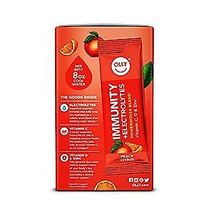 OLLY Immunity + Electrolytes Powder, Immune & Hydration Support, Vitamin C, D, Zinc, Drink Mix, Citrus Peach - 10 Count