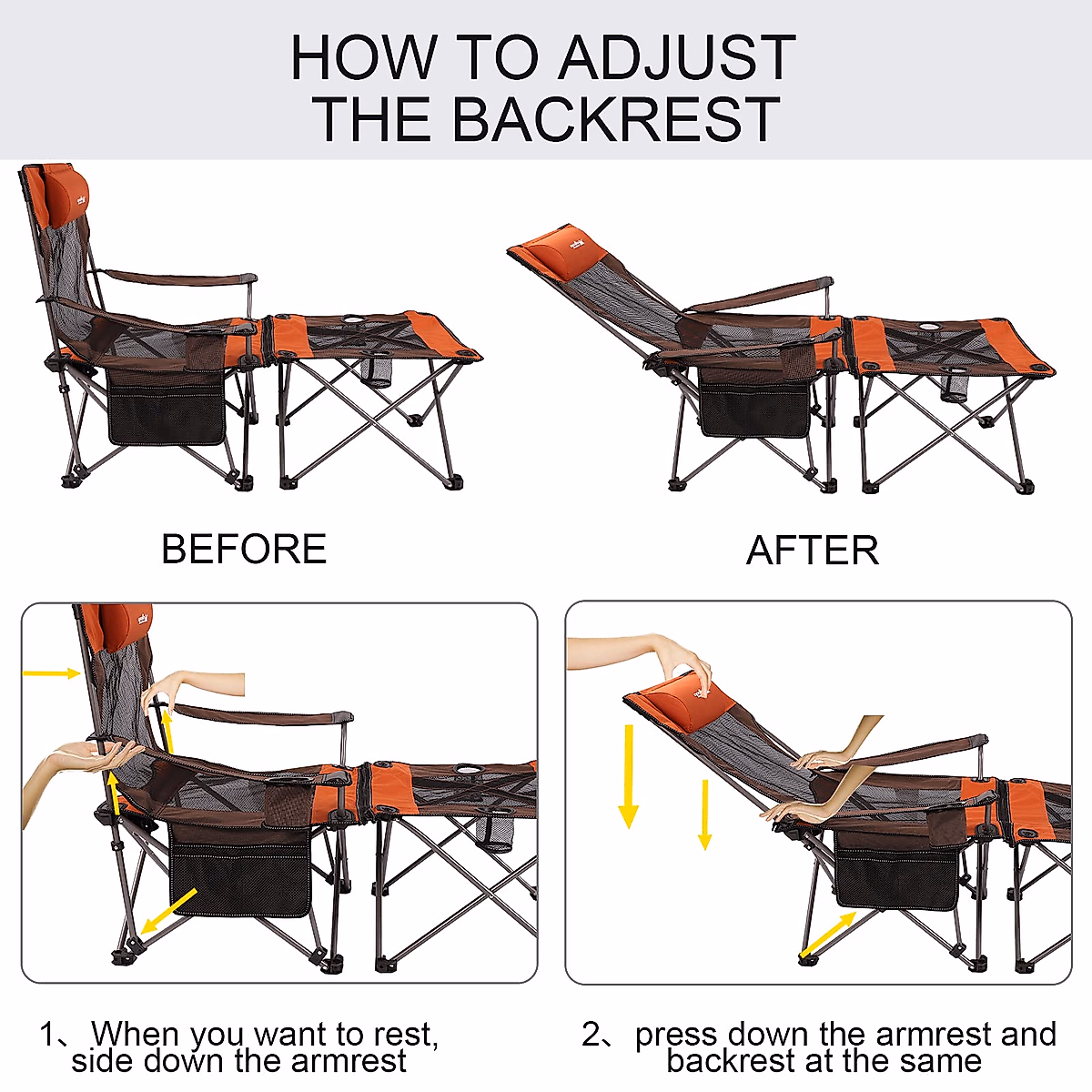 apollo walker Folding Camp Chairs Beach Chairs for Adults 2 in 1 Portable Sun Chairs Lightweight Mesh Lounger Chair with Carry Bag,for Outdoor,Fishing,Beach,Picnics