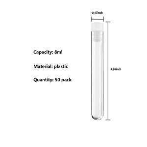 Joyclub 50pcs 12x100mm(8ml) Clear Plastic Test Tubes with Caps for Scientific Experiments, Halloween, Christmas, Scientific Themed Kids Birthday Party Supplies, Decorate The House, Candy Storage