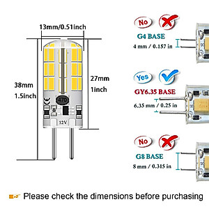TAIYALOO GY6.35 LED Bulb 4W Equivalent to 25W- 30W Halogen Bulbs, T4 JC Type G6.35/GY6.35 Base, AC/DC 12V Daylight White 6000K GY6.35 Bulb, Not-Dimmable (6 Pack)