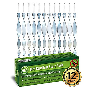 De-Bird Bundle Includes: Defender Spikes 12 pk & Bird Scare Rods 12pk, Outdoor Pest Defenders to Keep Off Pigeon, Woodpecker & Squirrels.