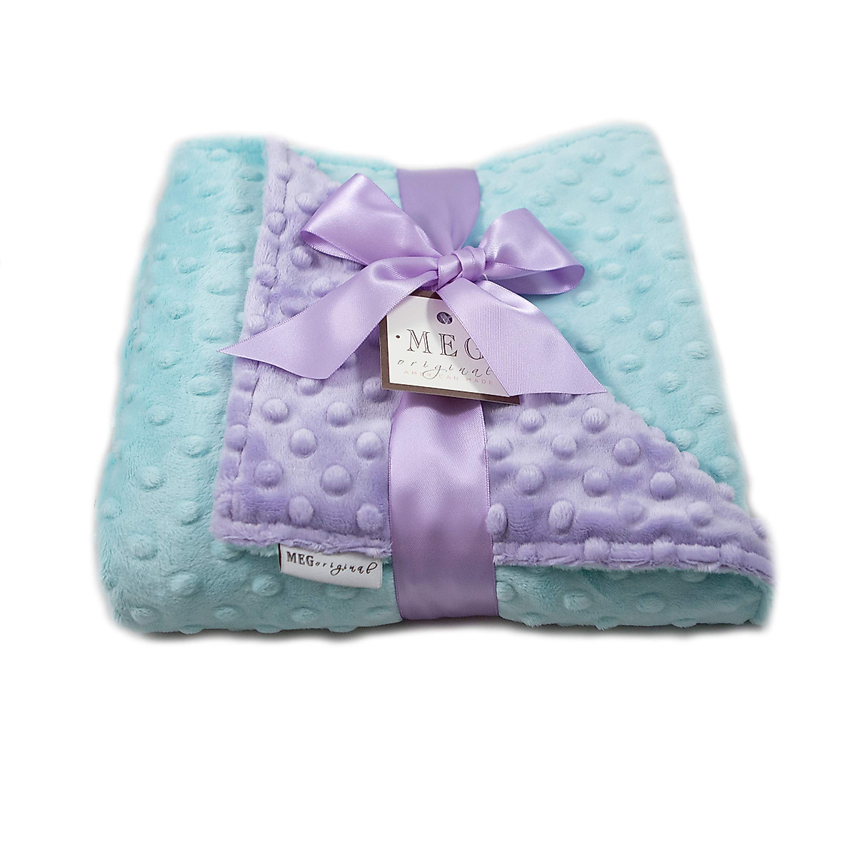 MEG ORIGINAL Lavender & Aqua Minky Dot Baby Girl Blanket