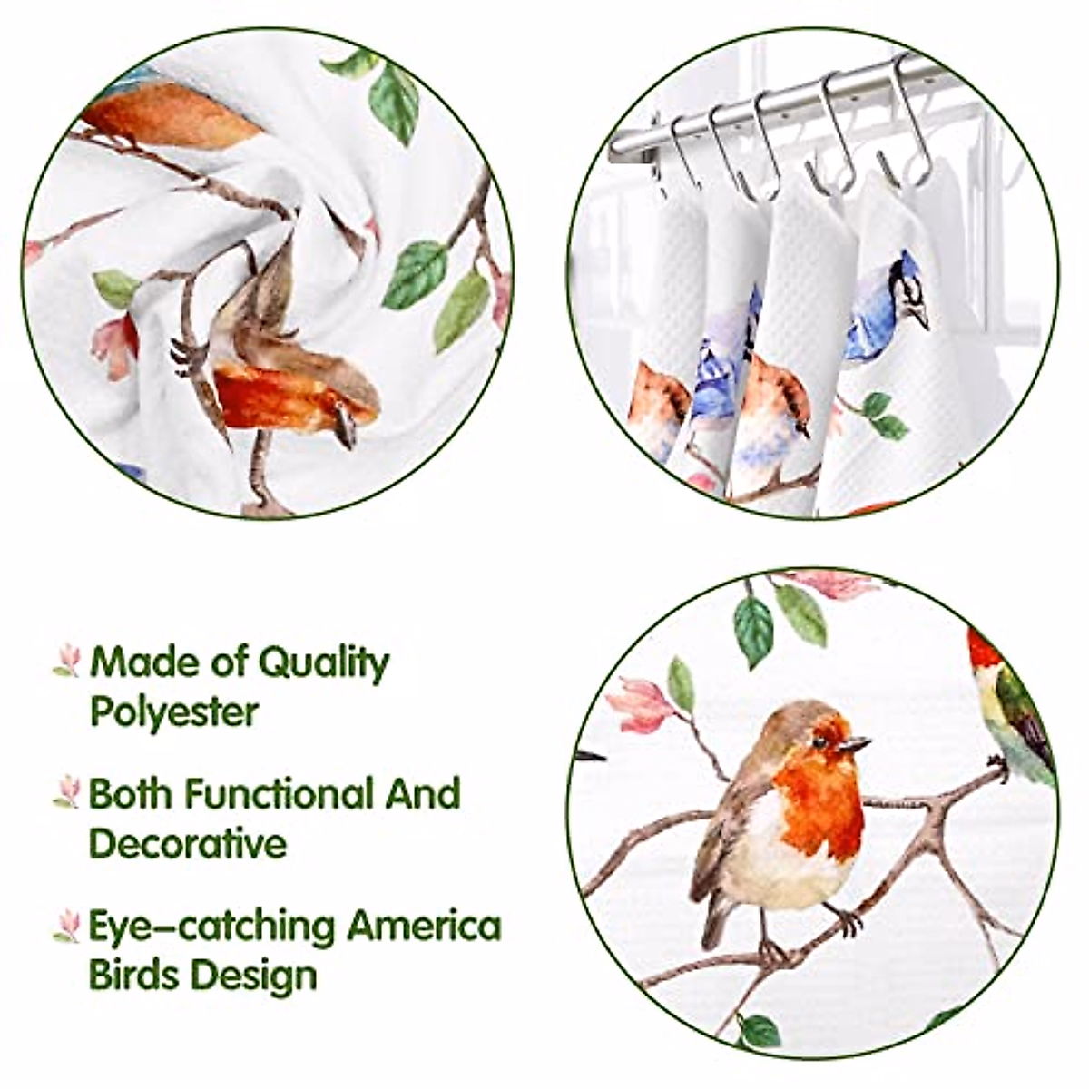 Vansolinne Birds Kitchen Towels Birds On Branch Dish Towels Set of 4 Cardinal Hummingbird Bluejay Summer Absorbent Hand Towels Tea Towels Gifts for Bird Lovers Women for Cleaning Drying Cooking Baking