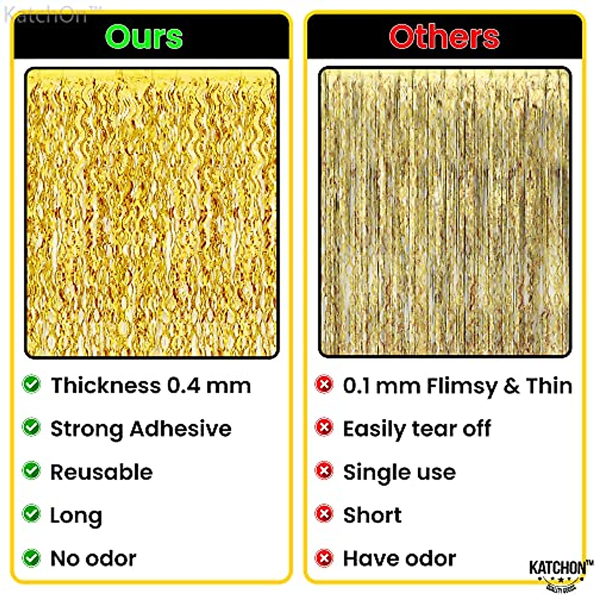 KatchOn, XtraLarge Wave Gold Backdrop Curtain - 6.4x3.2 Feet, Pack of 2 | Gold Fringe Curtain Backdrop for Gold Streamers Party Decorations | Gold Foil Curtain | Golden Birthday Decorations for Boys