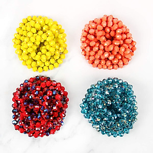 RIAH FASHION Hand Knotted Beads Endless Long Statement Necklace - Handmade Versatile Beaded Multi Layer Infinity Wrap 60" Sparkly Faceted Crystal Rondelle (Lemon Yellow)