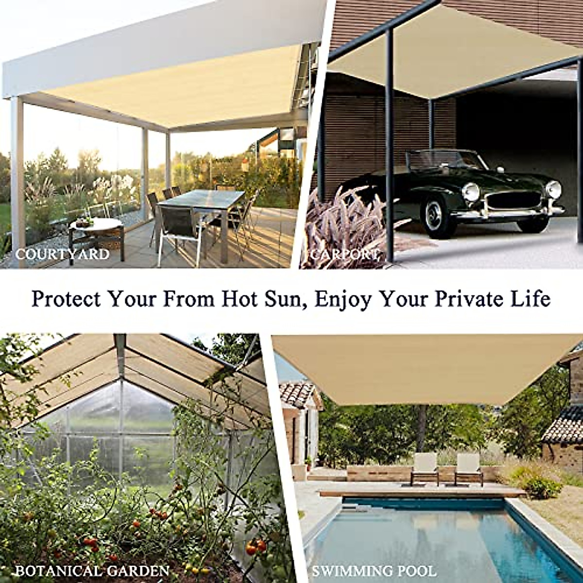 ABOSUN Outdoor Sun Shade Cloth, 6’ x 12’, Pergola, Deck, and Backyard Patio Sunshade with UV Protection, Heat Resistant HDPE Material, Reinforced Grommets (6x12 FT,Wheat)