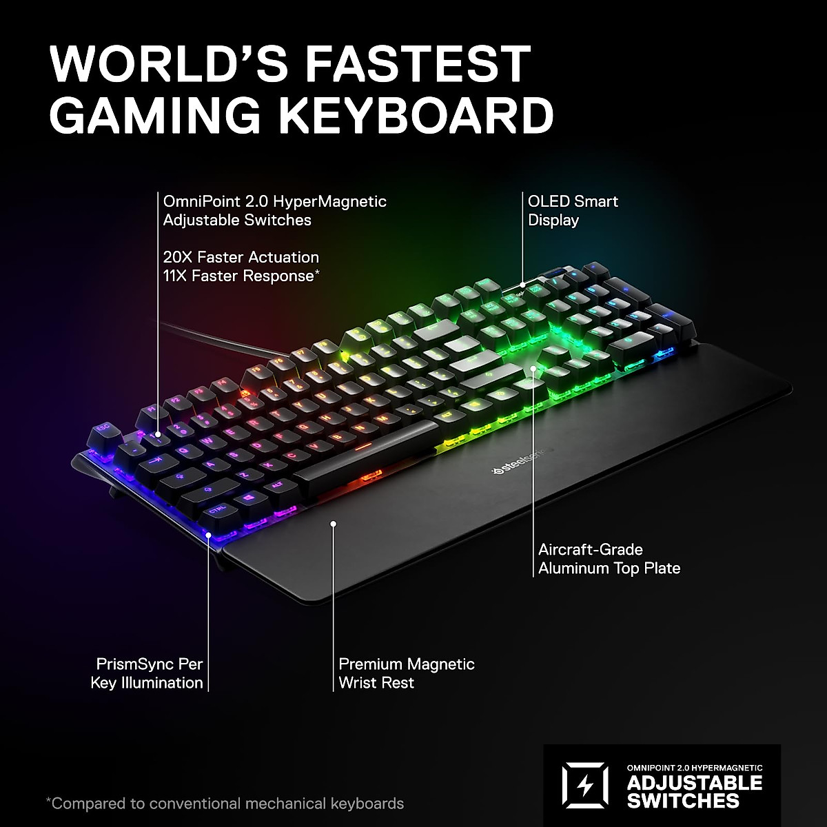 SteelSeries Apex Pro Mechanical Gaming Keyboard, Adjustable Actuation Switches, OLED Display, Red Switches, French AZERTY Layout