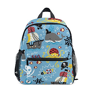 ODAWA Cartoon Pirates Elements Kids Backpacks with Name Tag Kindergarten Toddler Backpack