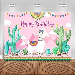 Mocsicka Llama Birthday Backdrop Mexican Cactus Alpaca Birthday Background oh La Llama A Whole Llama Fun Birthday Party Decoration (Pink, 7x5ft (82x60 inch))