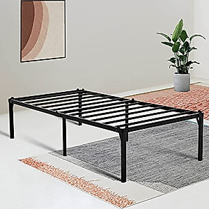 Veezyo Metal Bed Frame Twin - 18 Inch Black Metal Platform Bed Frame, Easy Assembly with Large Storage Space, 3,500lbs Heavy Duty, No Box Spring Needed (Twin)