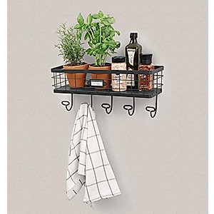 Spectrum Diversified Vintage Wall Mount Entryway or Office Basket Organizer & Hook Station, 5-Hook, Black