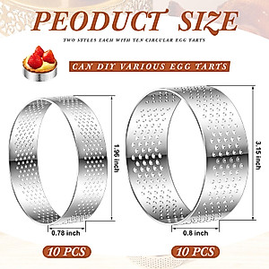 Mumufy 20 Pcs Perforated Tart Rings Round Stainless Steel Tart Rings for Baking Nonstick Metal Round Cake Ring for Pastry French Dessert Mousse Food Crisp Home Food Making Tool (2'',3.15'')