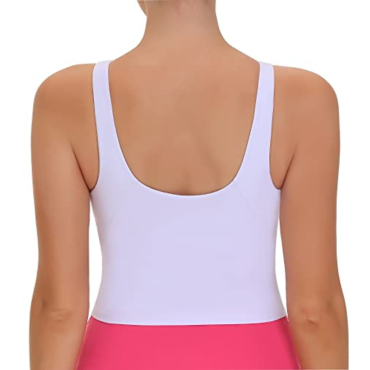 THE GYM PEOPLE Women's Sports Bra Sleeveless Workout Tank Tops Running Yoga Cropped Tops with Removable Padded White