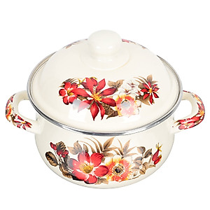YARNOW Retro Flower Enamel Stew Stockpot-Random Pattern- Non- Stick Ceramic Coated Low Stockpot Stew Pot with Lid 16cm Quart Stockpots Soup Casserole Pasta Milk Sauce Pot for Home Kitchen Cooking