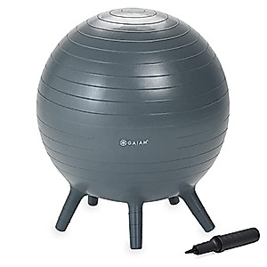 Gaiam Kids Stay-N-Play Children's Balance Ball - Flexible School Chair Active Classroom Desk Alternative Seating | Built-In Stay-Put Soft Stability Legs, Includes Air Pump, 52cm, Grey