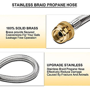 Shirbly Stainless Steel Propane Adapter Hose, 1Lb to 20Lb Propane Conversion for QCC1/Type1 LP Tank, Propane Adapter Hose for Buddy Heaters, Weber Q Grill, Coleman Grill, Camp Stove (10 Feet)