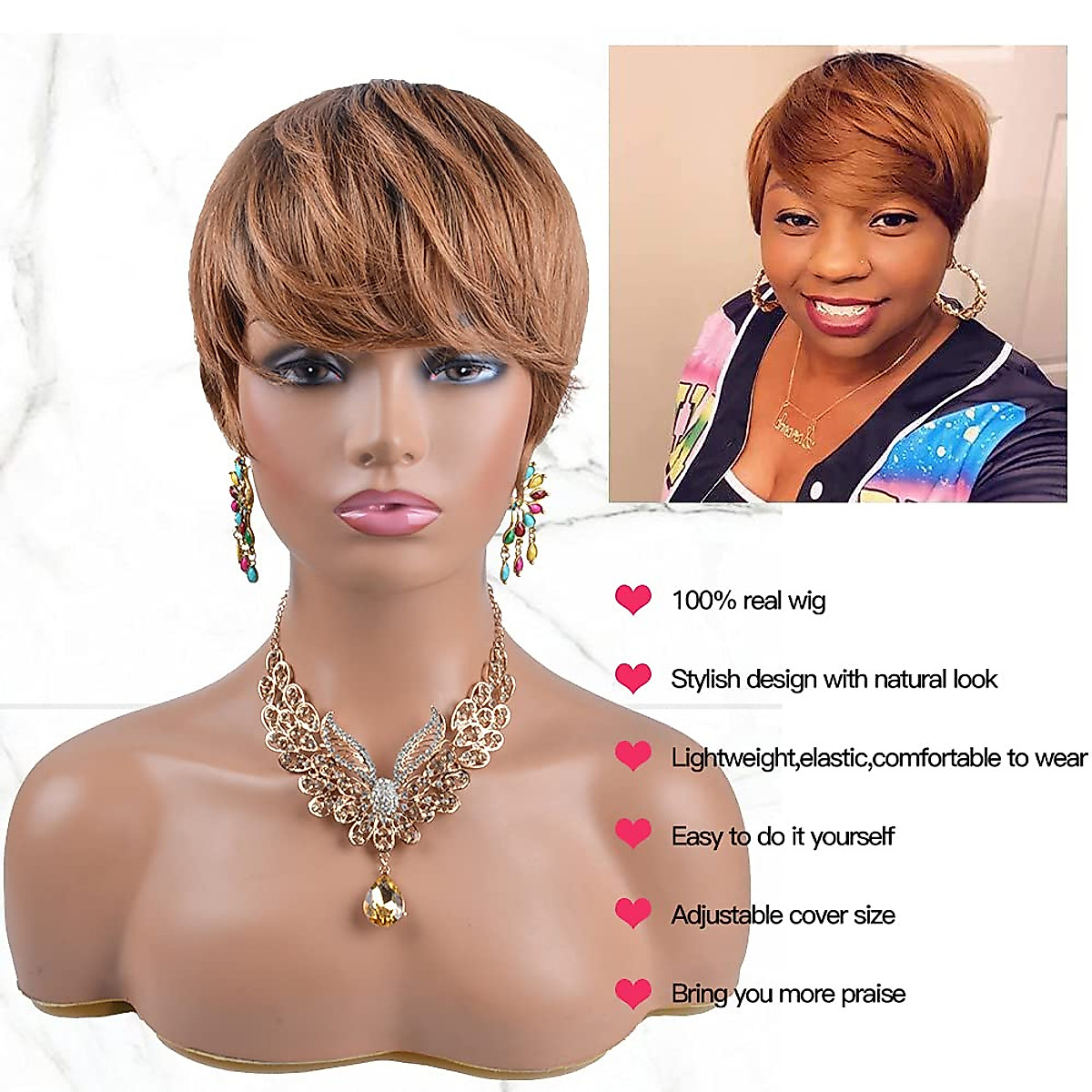 Usexy Hair Short Human Hair Pixie Cut Wigs Brazilian Straight Hair Wigs for Black Women Human Hair Wig With Bangs OT30 Color