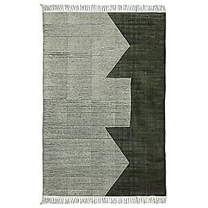 Casavani Hand Made Cotton Dhurrie Geometric Green & Beige Tassel Rug Easy Care Washable Rugs for Doormat Entryway Living Room Bedroom Hallway Balcony 6x12 Feet Runner