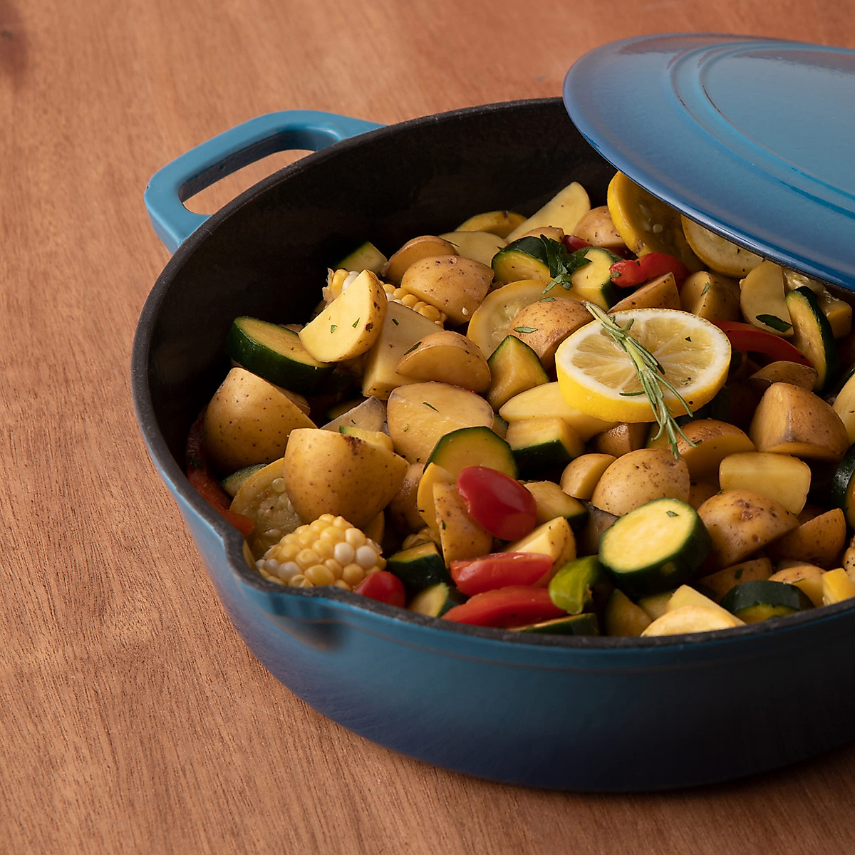 Bruntmor 5 Qt Turquoise Enamel Cast Iron Sauté Pan With Lid, 5 Quart Oven Safe Cast Iron Skillet, Cast Iron Grill Pan Set, Nonstick Cookware And Bakeware For Casserole Dish