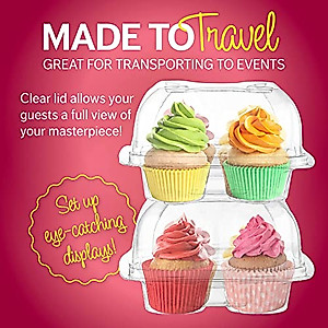Plastic Cupcake Containers Boxes | 4 Compartment – 50 Pack | Disposable High Dome Cupcake Holder With Lid Bulk | Extra Sturdy And Stackable Cupcake Boxes | Durable Muffin Packaging Transporter To Go