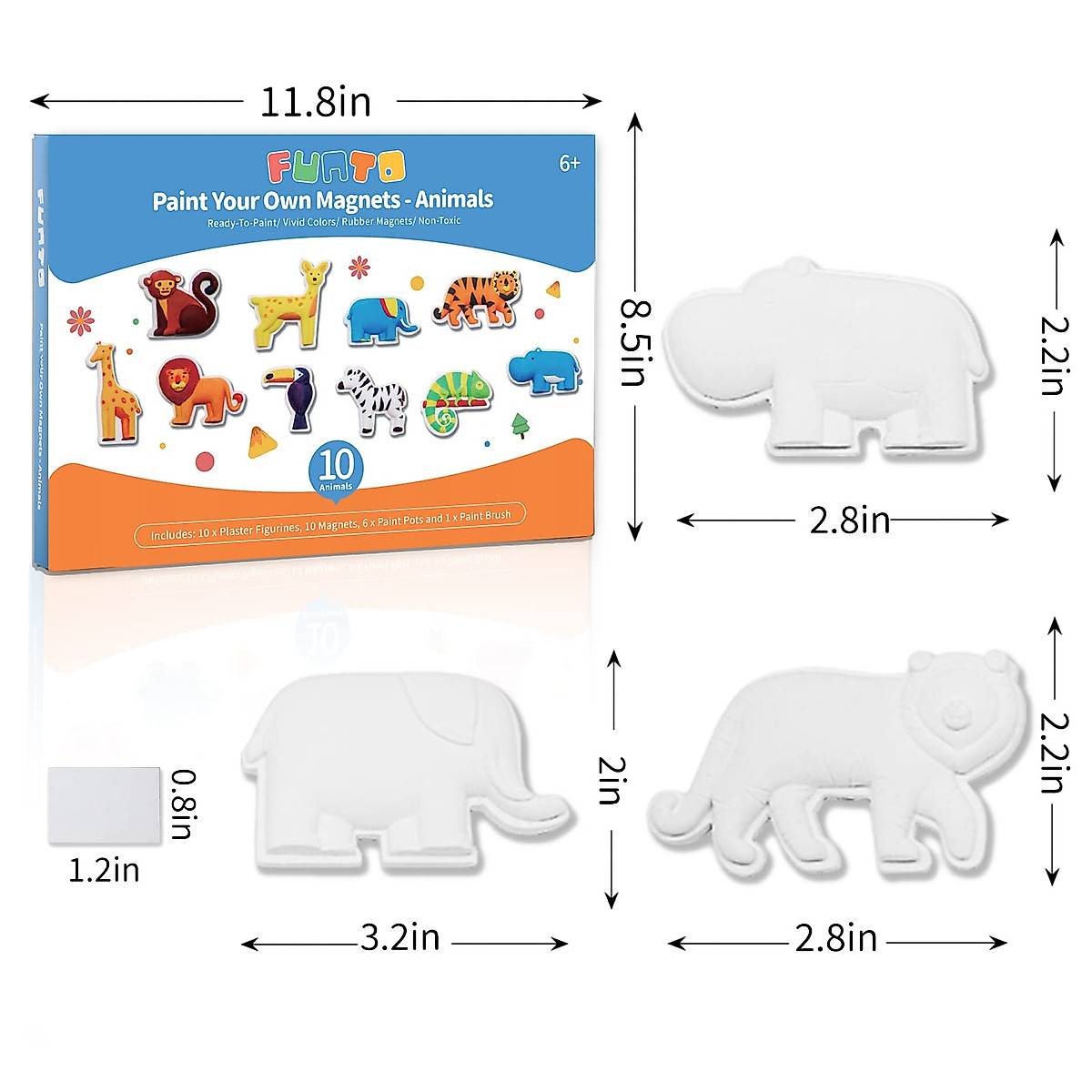 Funto Paint Your Own Unicorn and Animal, 16 Figurines Arts and Crafts Set for Kids, Ceramics to Paint, STEAM Projects Creative Activity DIY Toys Gift for Boys & Girls Age 3+, with Paint & Brushes