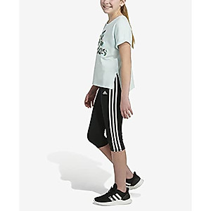 adidas Girls' Big Short Sleeve Dolman Waist Tee 22, Almost Blue, Medium