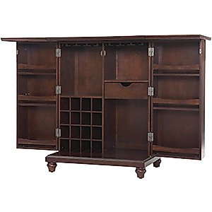 Crosley Furniture Cambridge Expandable Bar Cabinet with Storage Shelves, Drawer, and Wine Rack, Vintage Mahogany