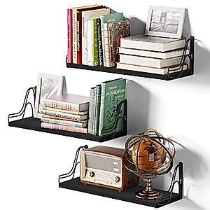 SRIWATANA Floating Shelves Wall Mounted Set of 3, Storage and Decorative Wood Shelf for Bathroom, Bedroom, Living Room, Kitchen, Laundry Room (Black)