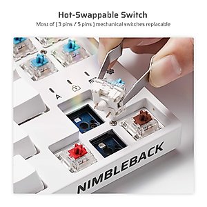 LTC NB681 Nimbleback Wired 65% Mechanical Keyboard, RGB Backlit Ultra-Compact 68 Keys Gaming Keyboard with Hot-Swappable Switch and Stand-Alone Arrow/Control Keys (Hot Swappable Red Switch, White)